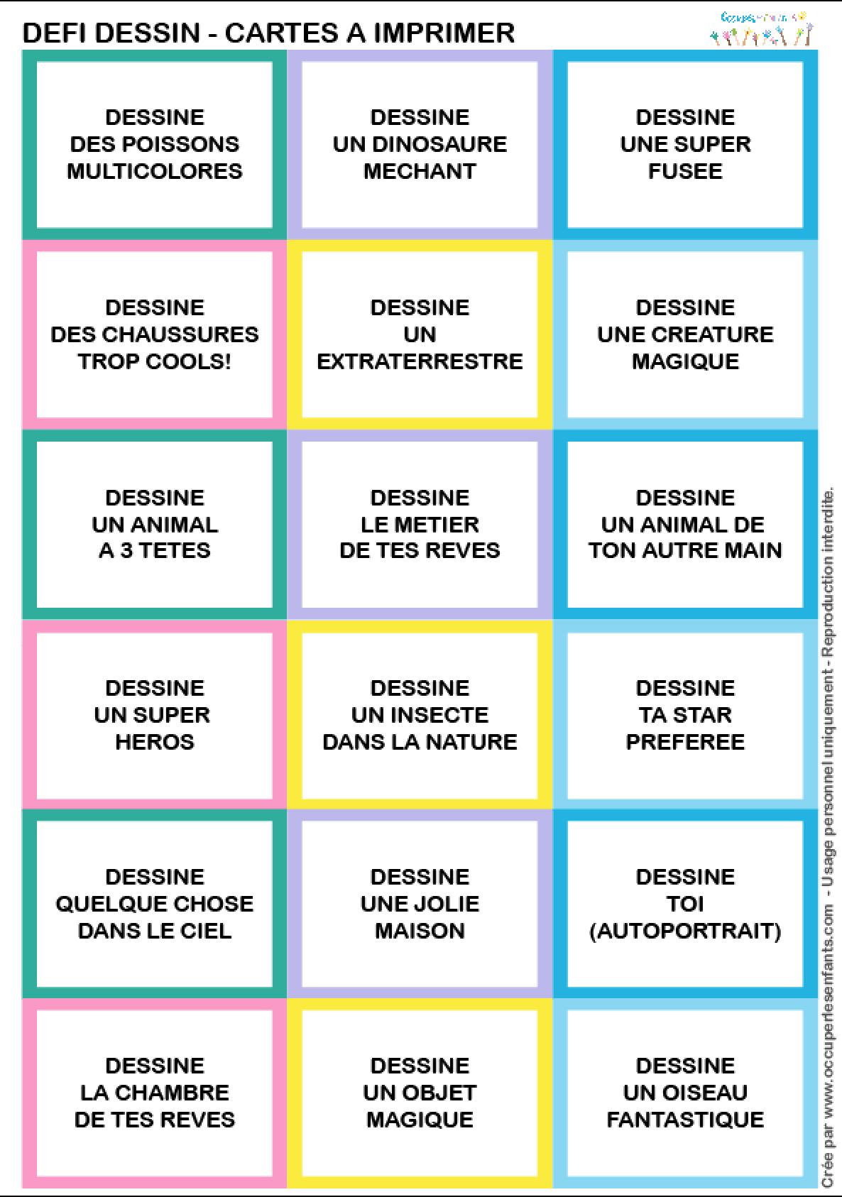 Cartes Défi Dessins Jeu à Imprimer Occuper Les Enfants