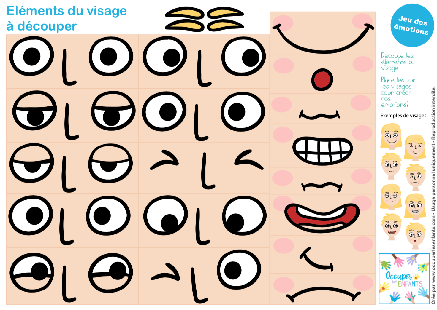 Jeu des émotions du visage (à imprimer) - Occuper Les Enfants
