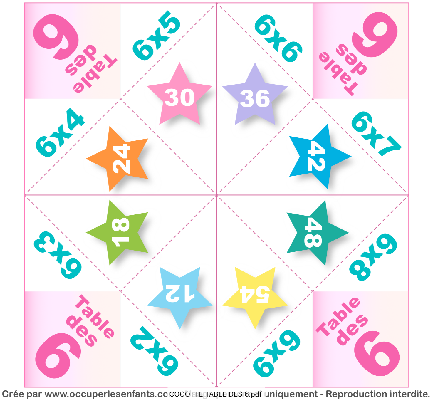 COCOTTE EN PAPIER: TABLE DES 6 (APPRENDRE LES MULTIPLICATIONS ...